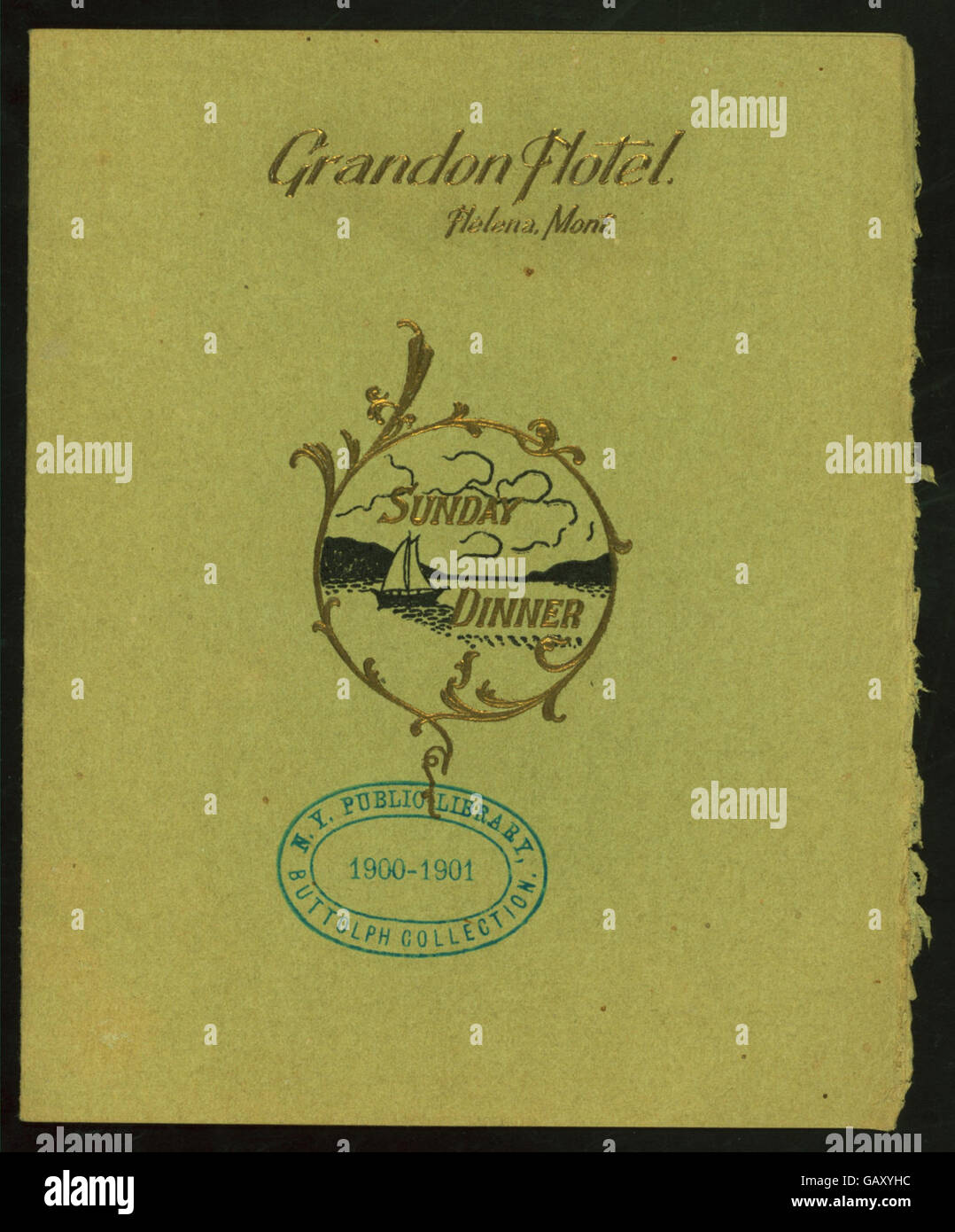 A menu from a Sunday dinner at the Grandon Hotel in Helena, Montana ...