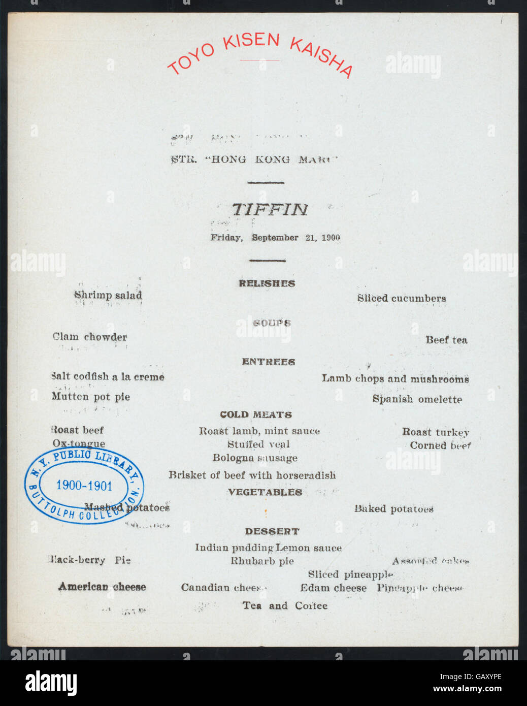 A tiffin held aboard the SS Hong Kong Maru, a ship operated by Toyo ...