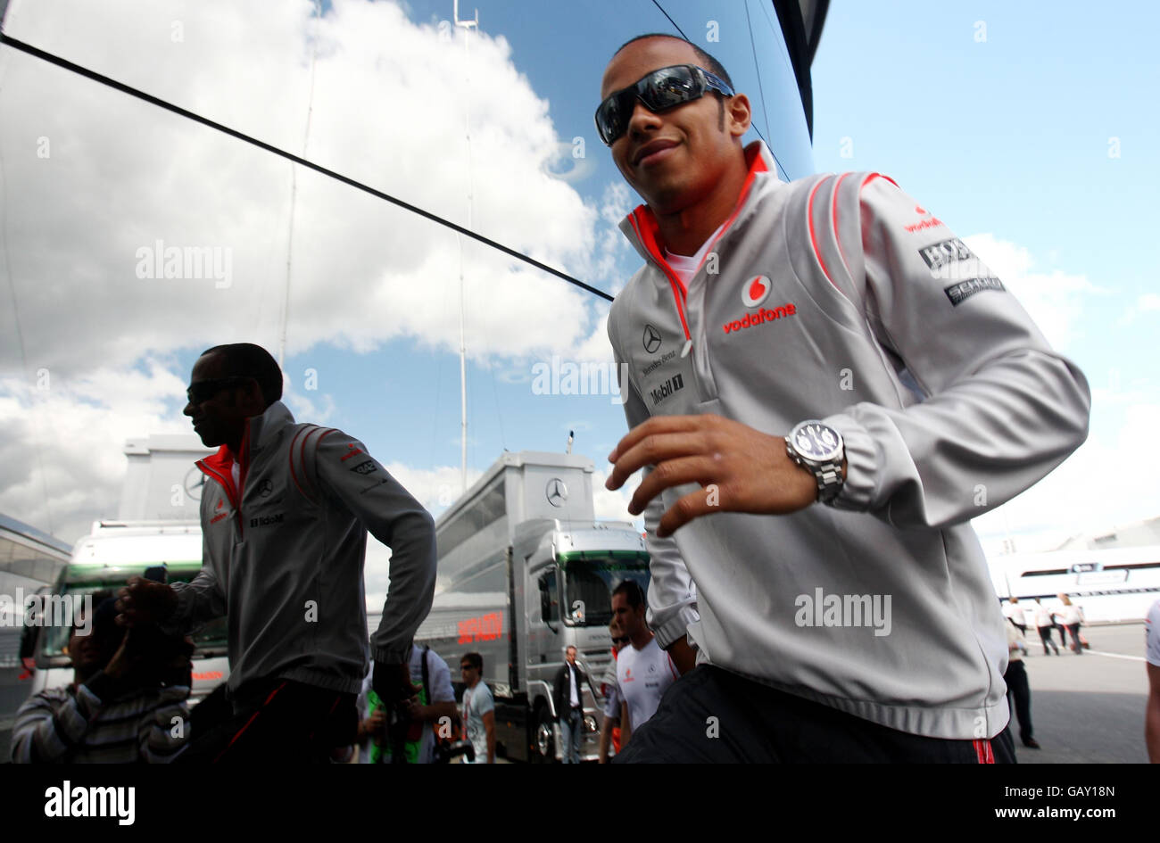 Vodafone mclaren driver lewis hamilton arrives silverstone hi-res stock ...