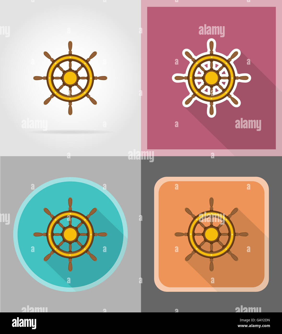 steering wheel for ship flat icons illustration isolated on background ...