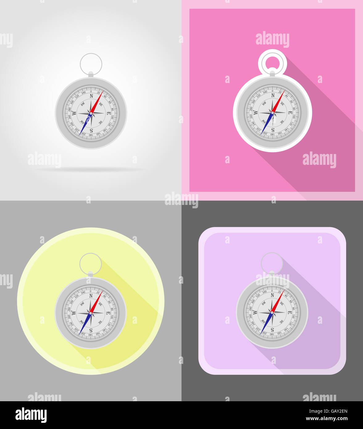 compass flat icons illustration isolated on background Stock Photo - Alamy