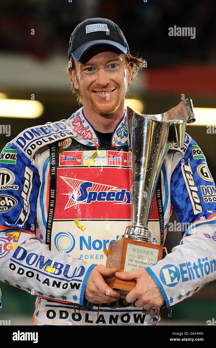 Australia's Jason Crump with the winners trophy following the FIM ...