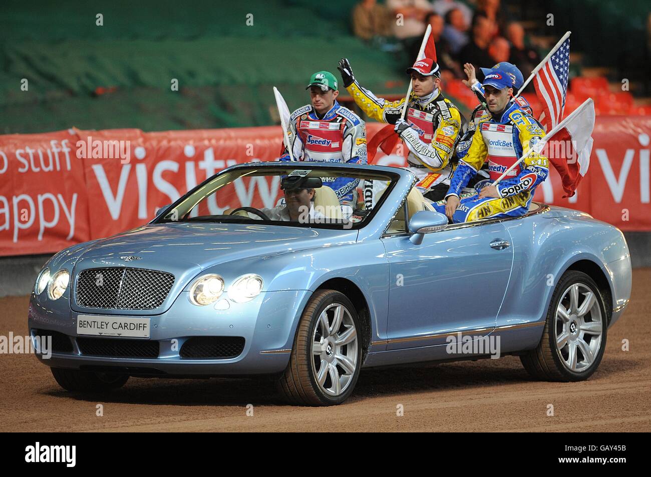 Riders on a parade lap before the start of the FIM British Speedway ...