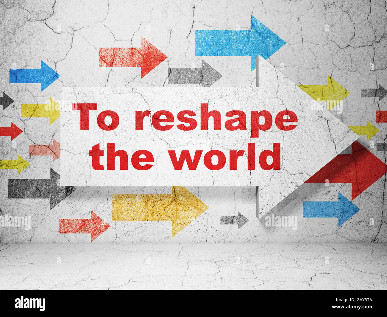 Political concept: arrow with To reshape The world on grunge textured ...