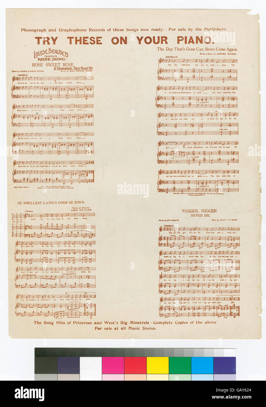 Sheet music cover from 1897 featuring George H. Primrose, depicting him ...