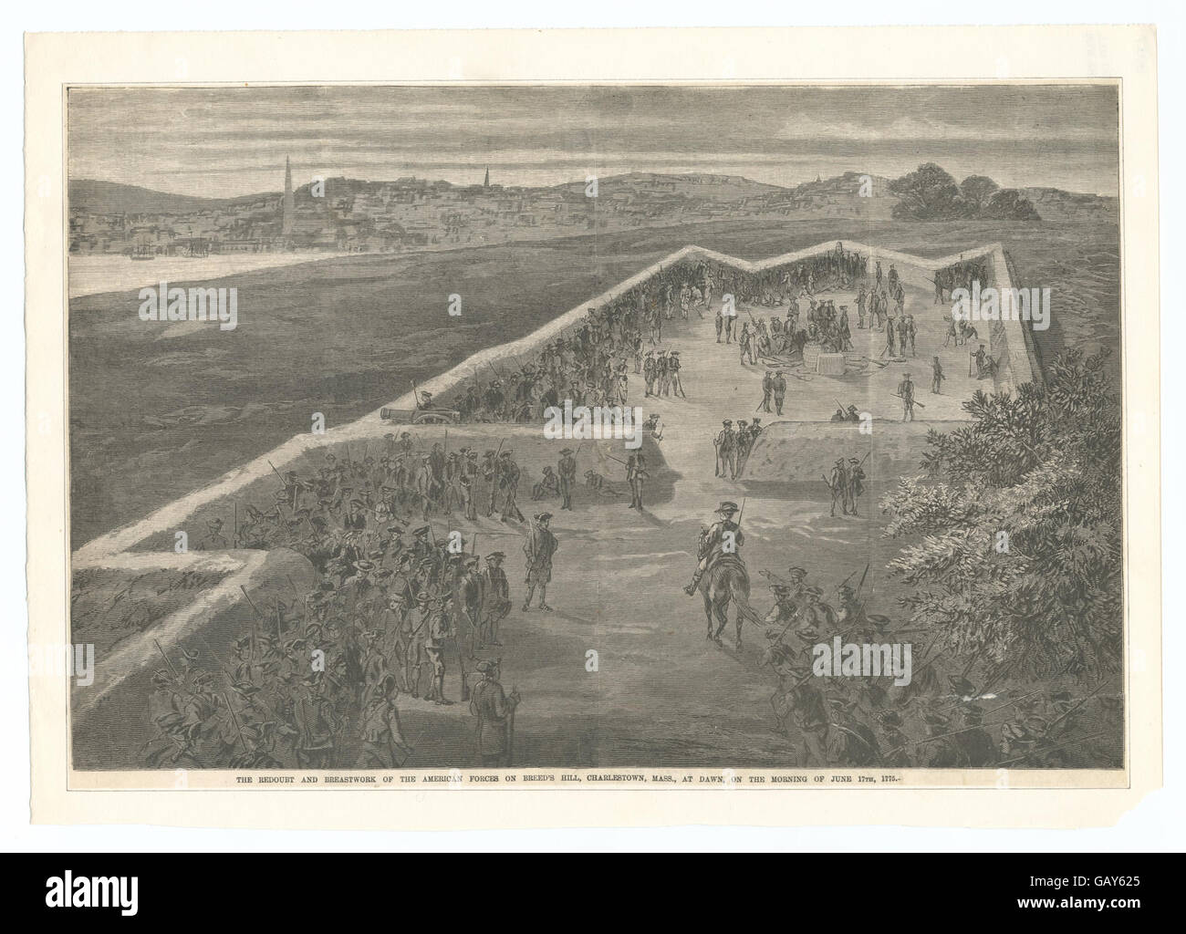 Historical illustration depicting the fortifications of American forces ...