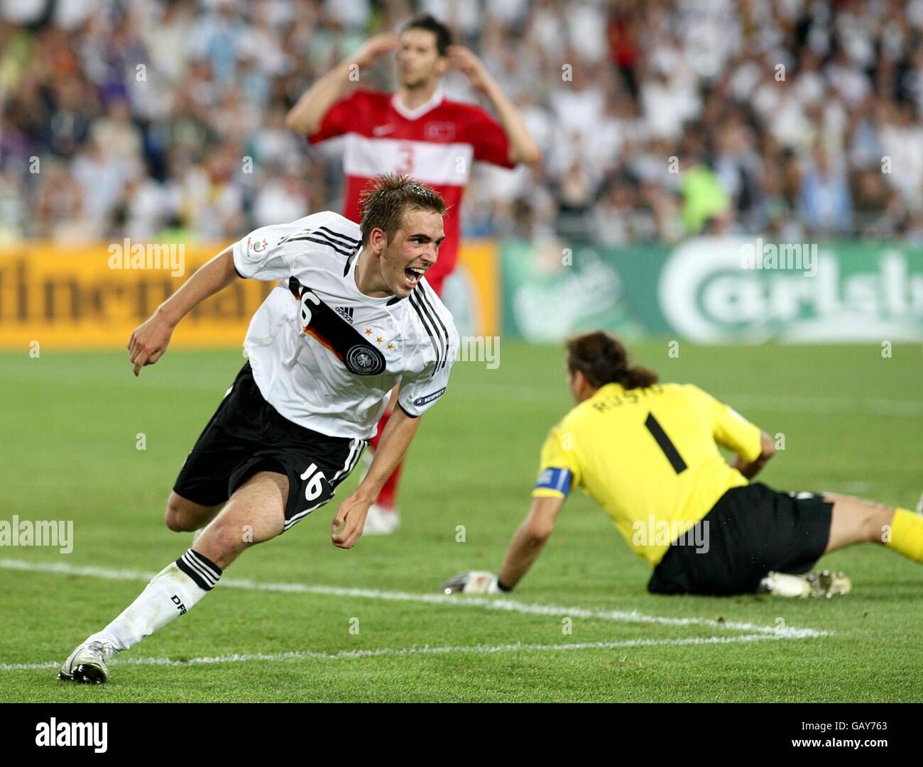 Germany's Philip Lahm celebrates scoring the winning goal Stock Photo ...
