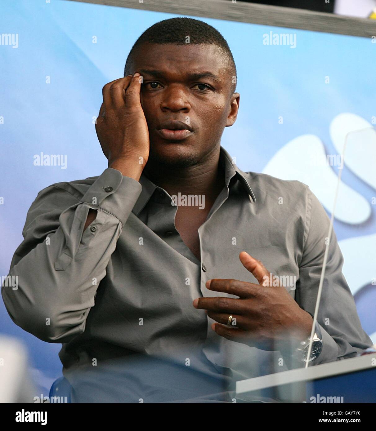 Marcel desailly in the stands at st jakob park hi-res stock photography ...