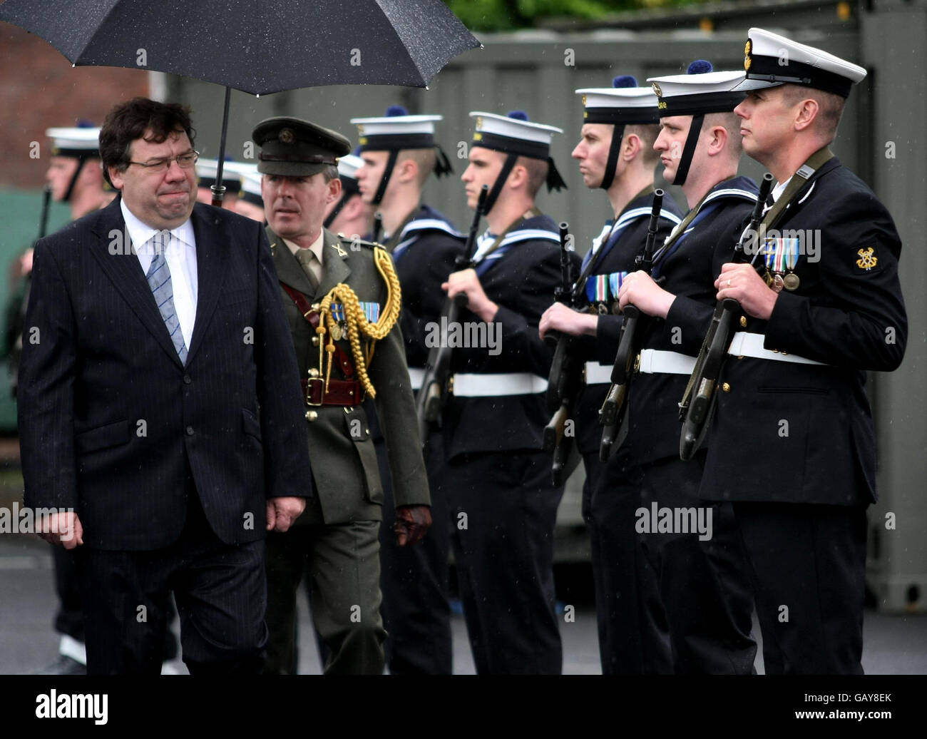 Inspects guard honour members drawn irish naval service hi-res stock ...