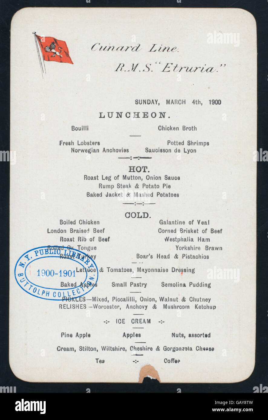 A luncheon hosted aboard the Cunard Line’s RMS Etruria, reflecting the ...