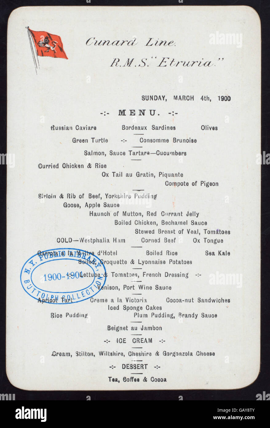 Dinner aboard the R.M.S. Etruria, a steamship operated by the Cunard ...