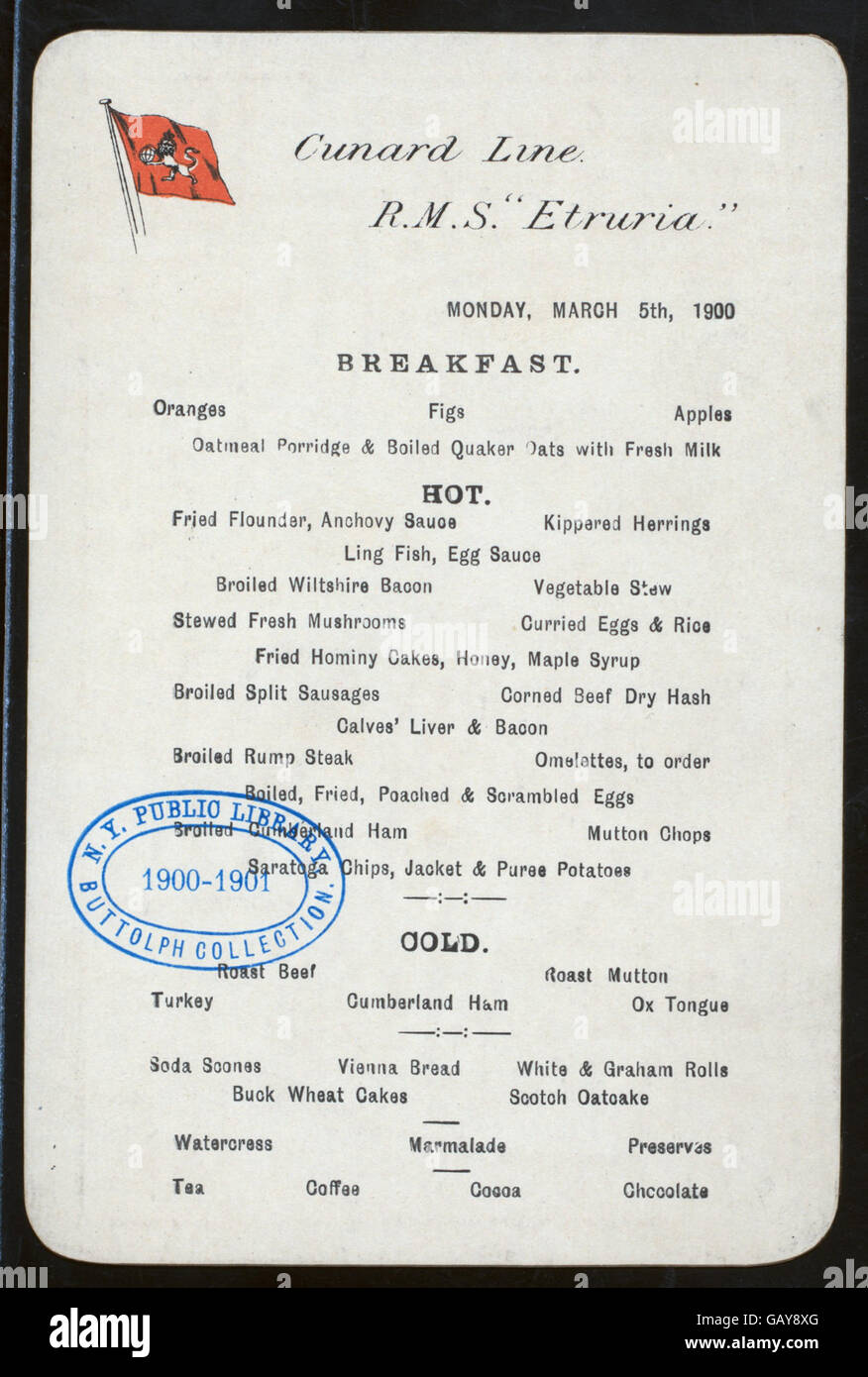 A breakfast event hosted by the Cunard Line aboard the RMS Etruria, a ...