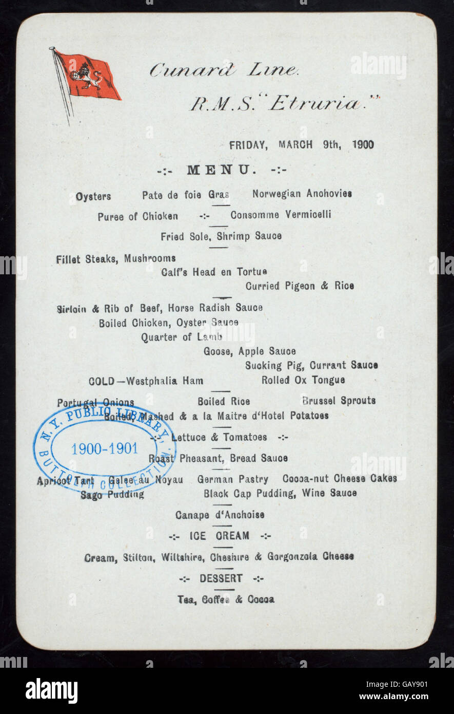 A dinner event was held by the Cunard Line aboard the R.M.S. Etruria, a ...