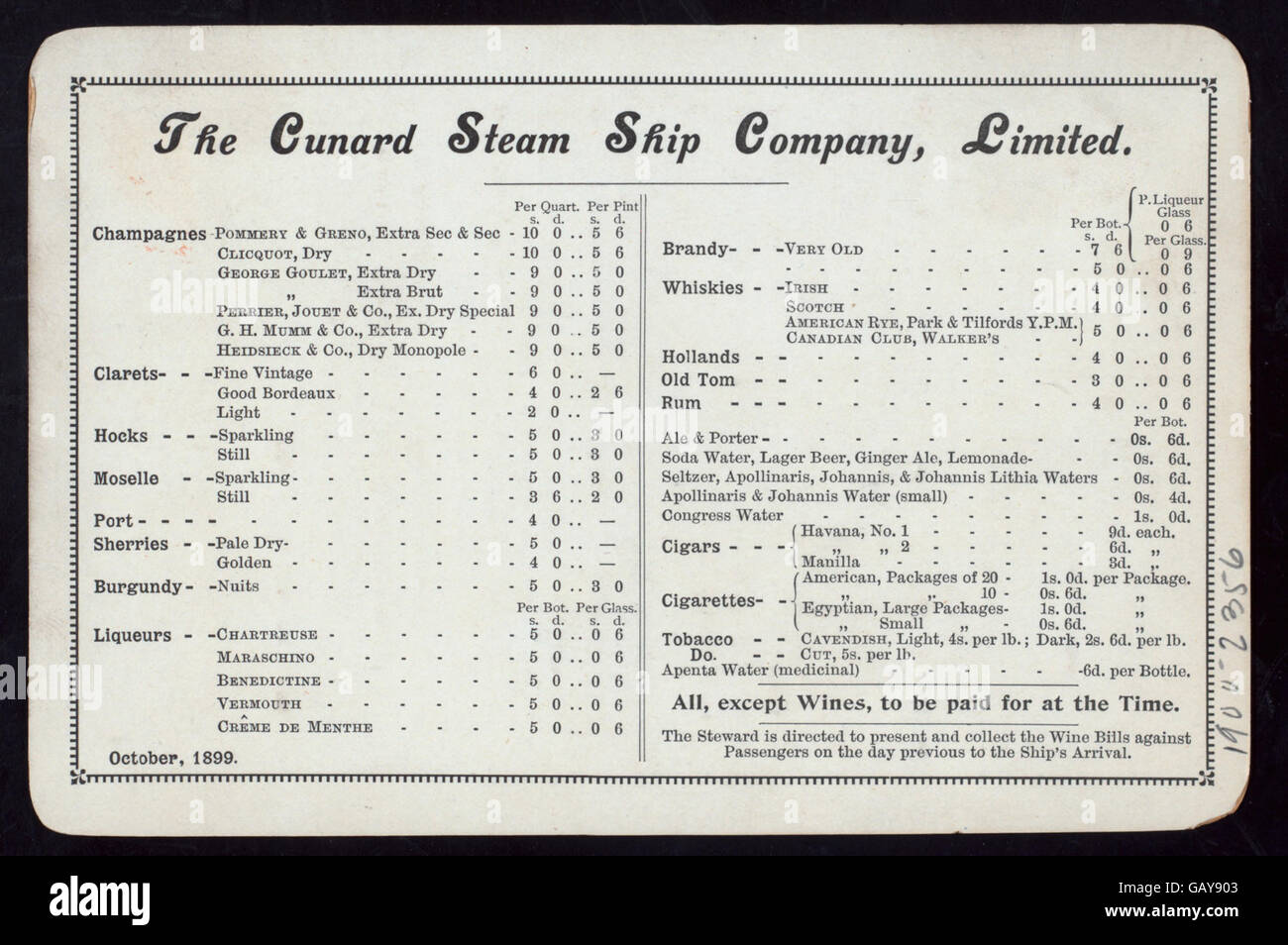 Menu from a dinner event hosted by Cunard Line aboard the R.M.S ...