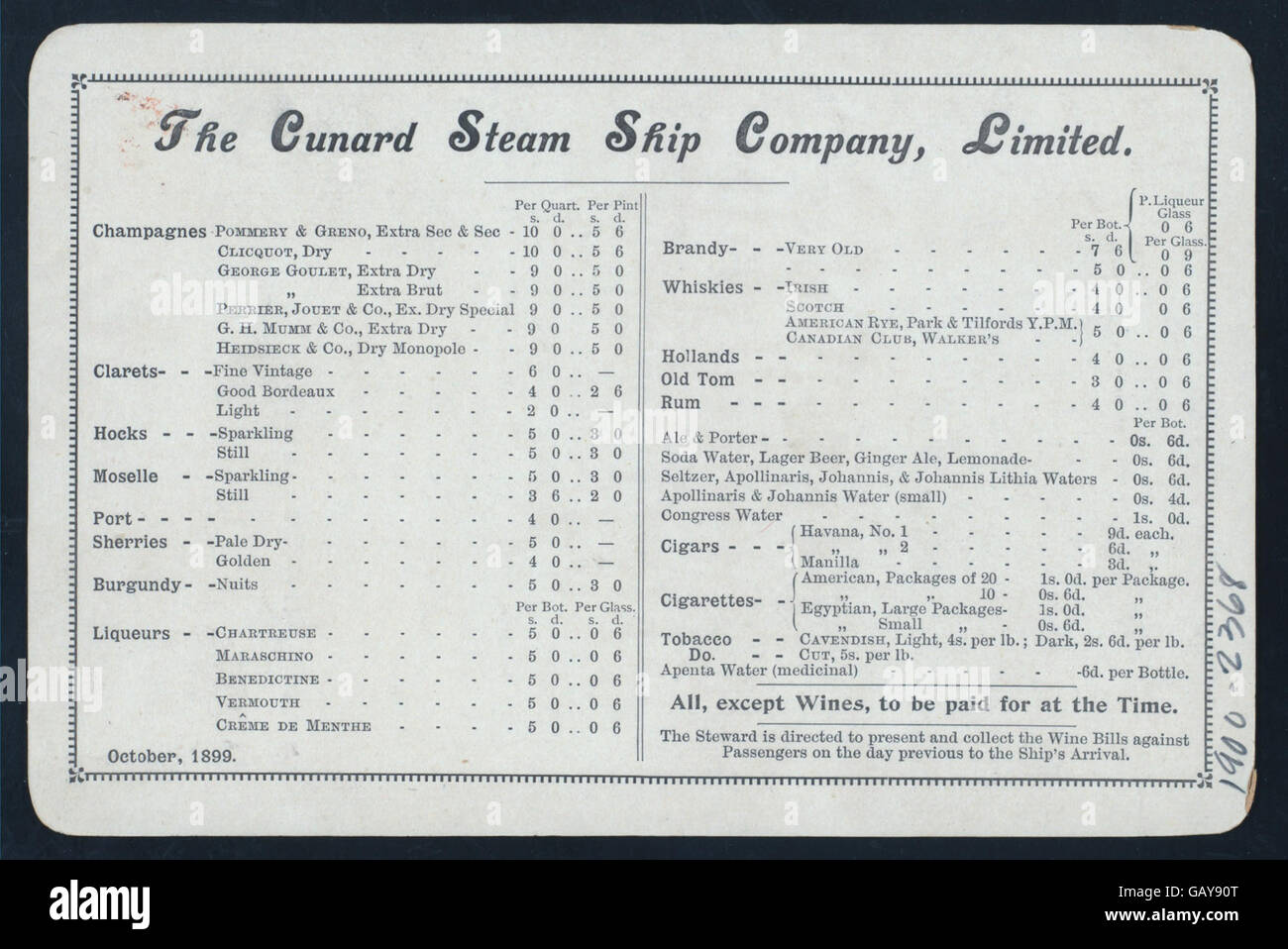 A breakfast held aboard the R.M.S. Etruria, a Cunard Line ship ...
