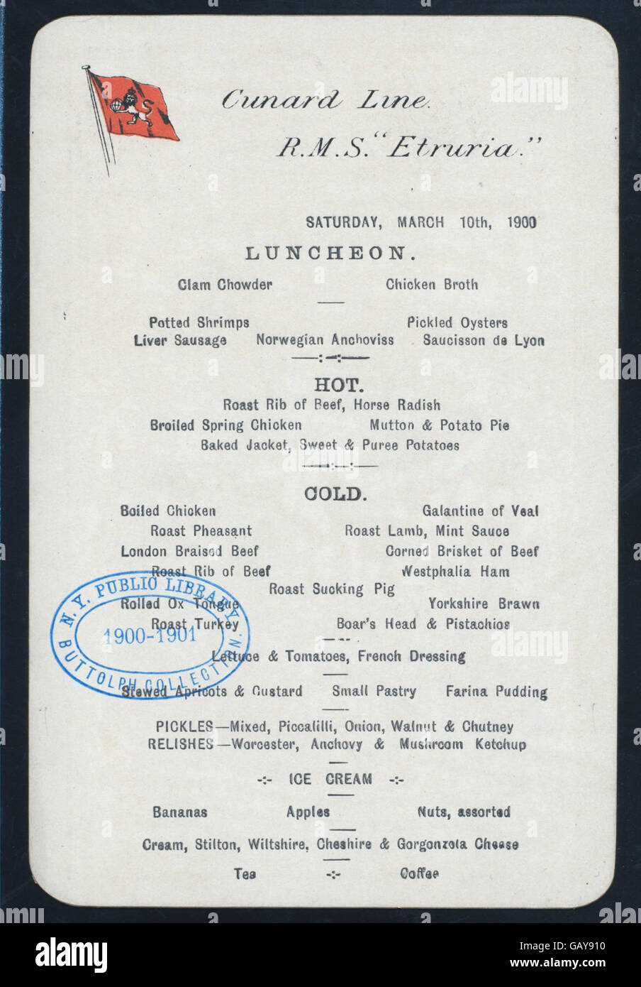 A luncheon event held aboard the RMS Etruria, a Cunard Line steamship ...