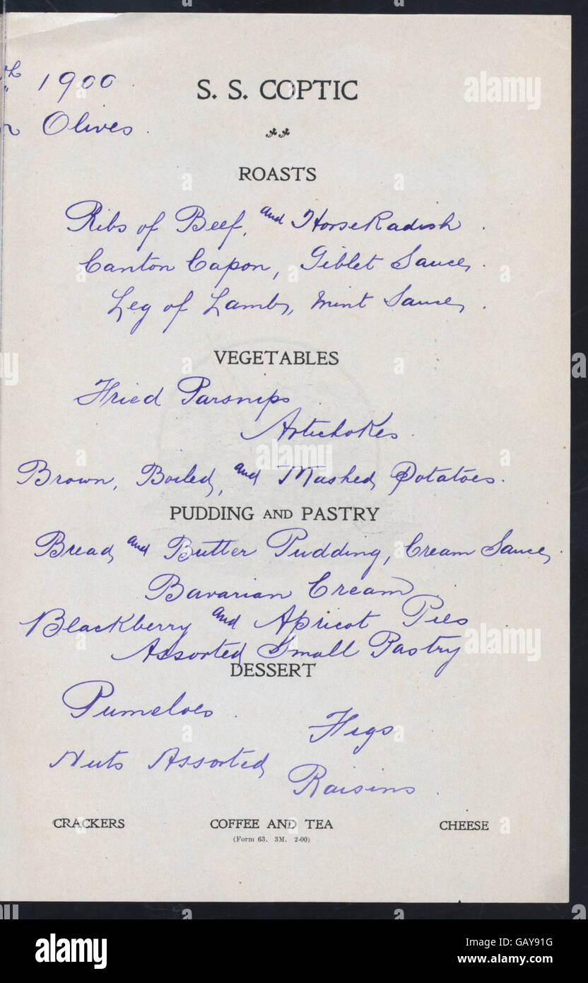 This dinner event held aboard the S.S. Coptic, a ship operated by ...