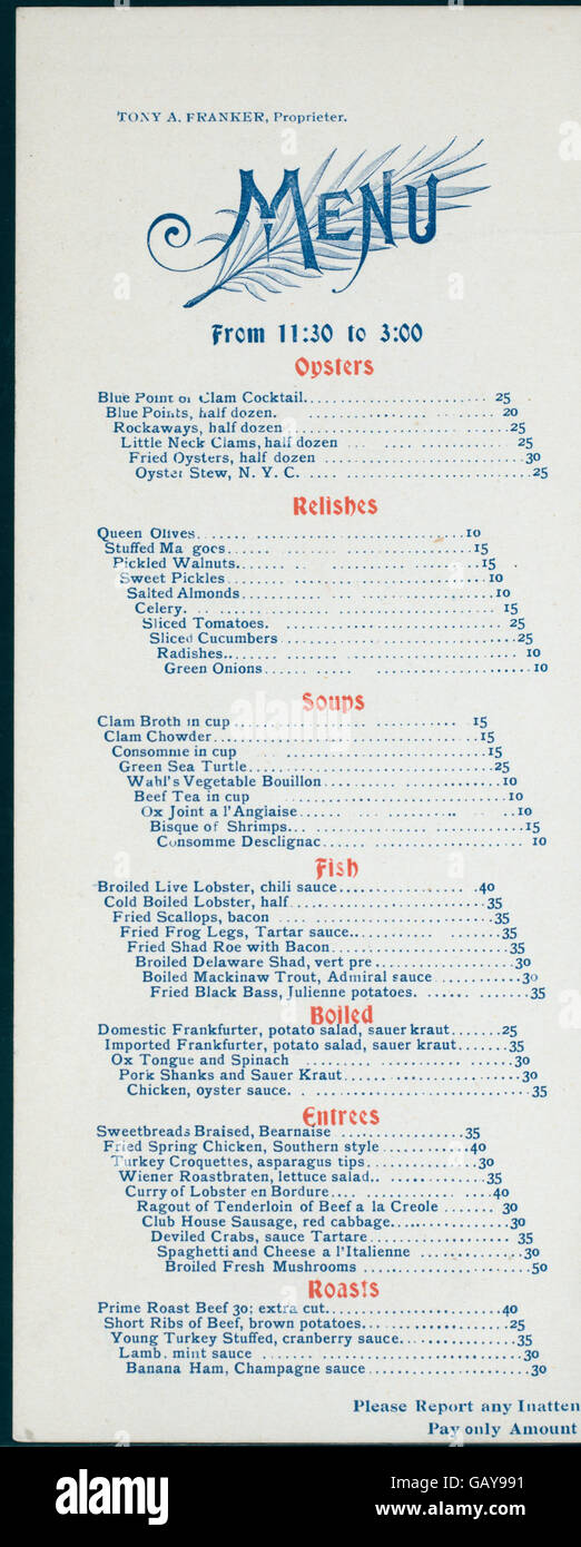 This image shows the daily menu for a German restaurant and buffet ...