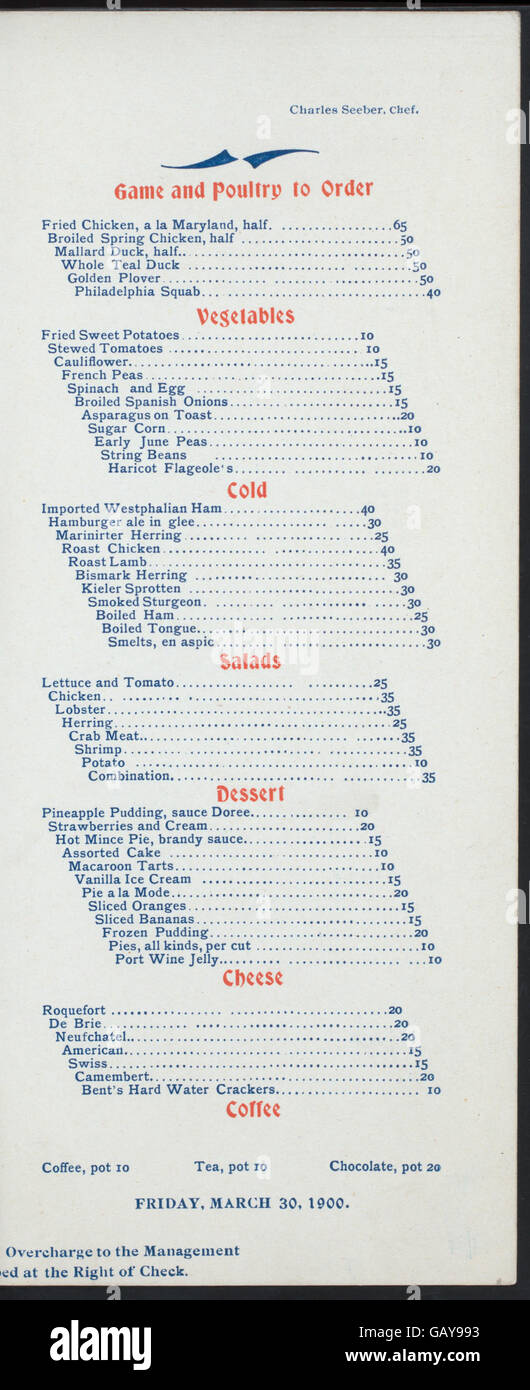The daily menu at the German Restaurant & Buffet in Chicago, Illinois ...