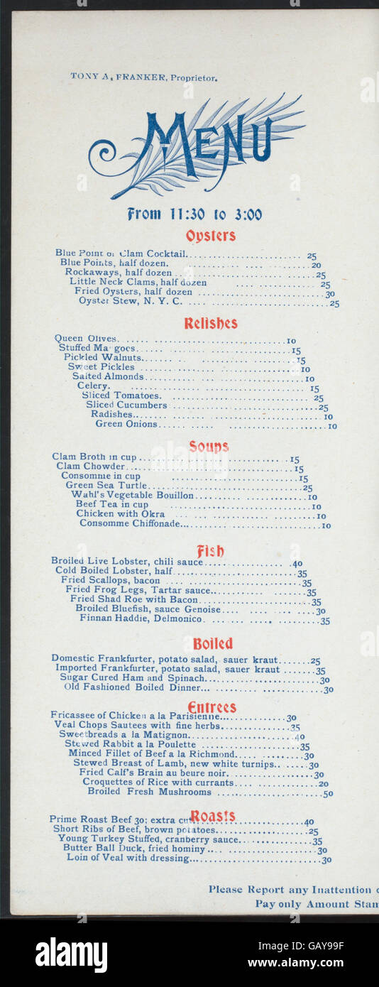 The daily menu of a German restaurant and buffet located at 137 E ...