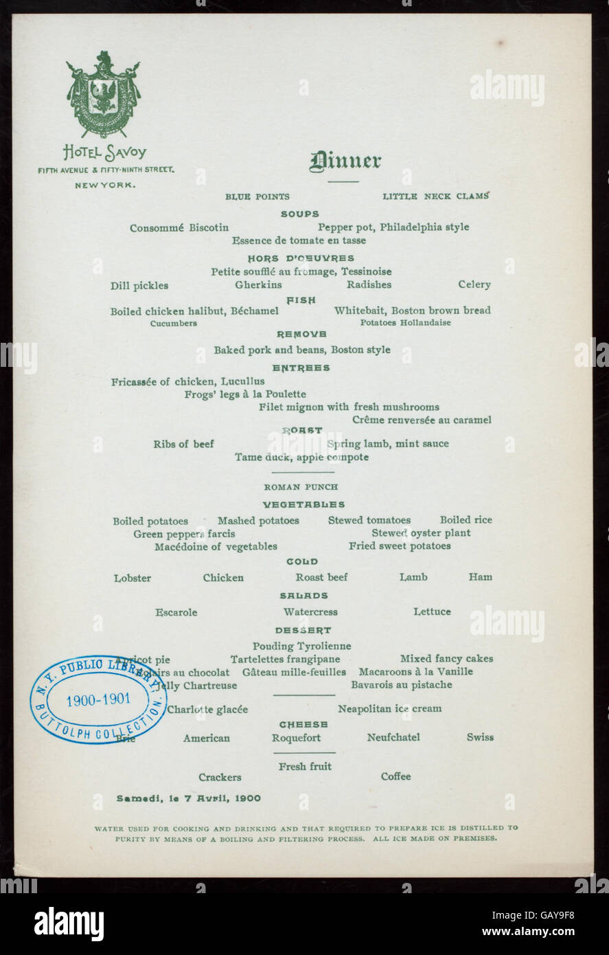 A set-menu dinner (table d'hôte) hosted by Hotel Savoy at its New York ...