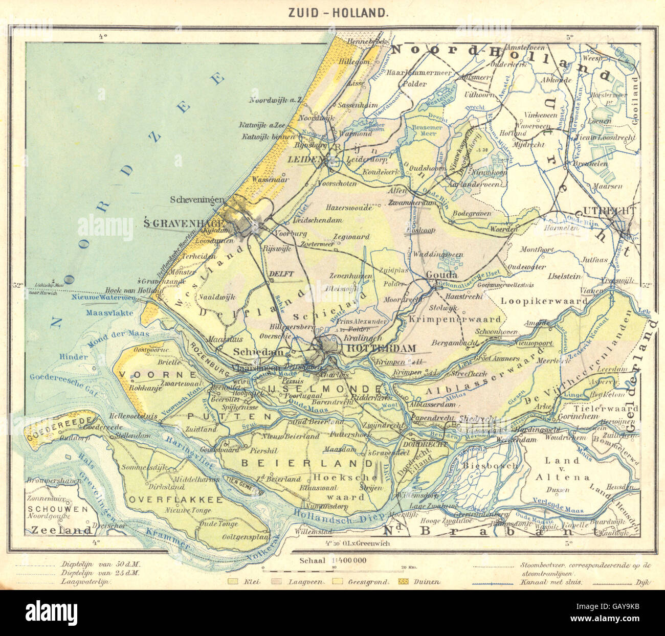 NETHERLANDS: Zuid- Holland, 1922 vintage map Stock Photo - Alamy