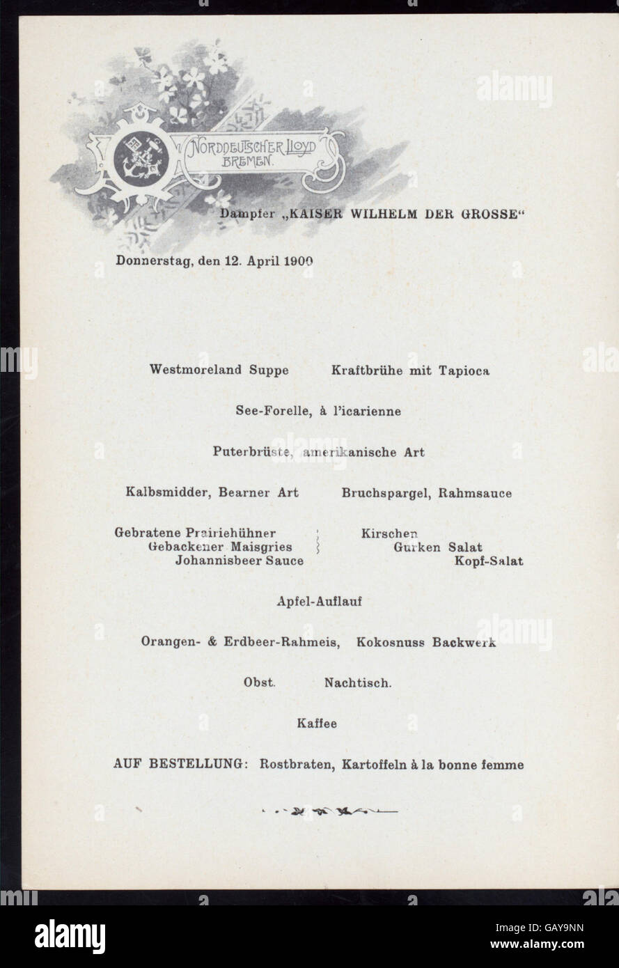 The dinner event held aboard the Kaiser Wilhelm der Grosse, a German ...