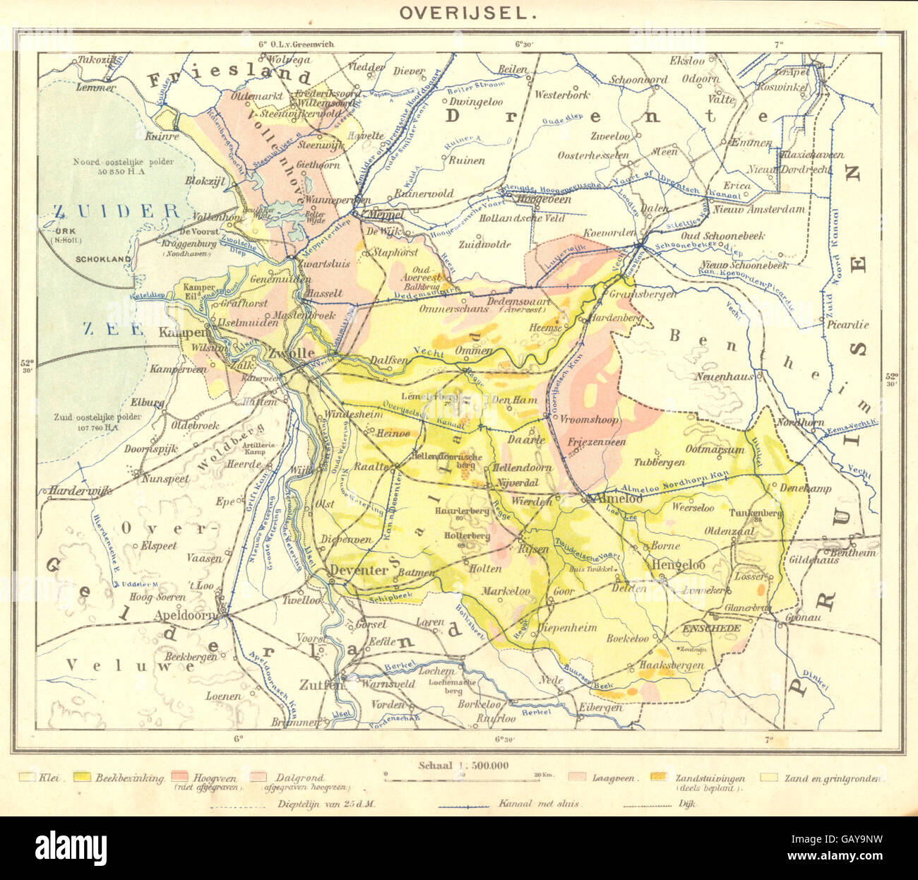 NETHERLANDS: Overijsel, 1922 vintage map Stock Photo - Alamy