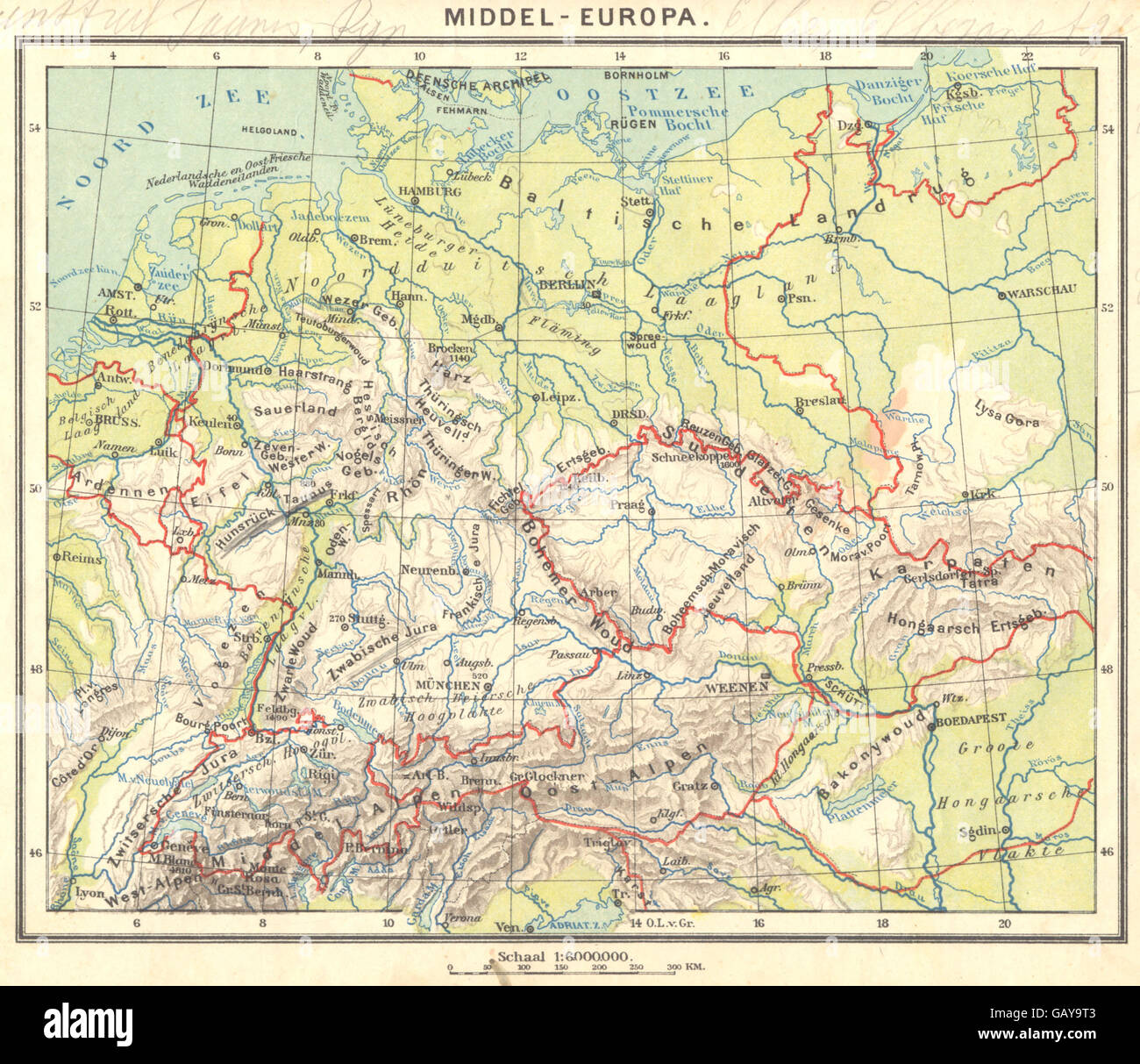 EUROPE: Middel- Europa, 1922 vintage map Stock Photo - Alamy