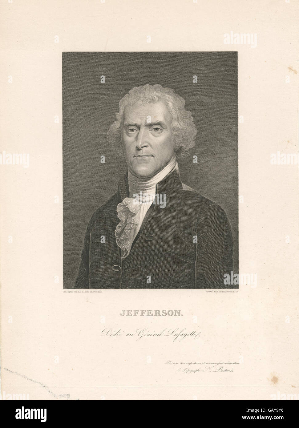 An engraving or portrait honoring Thomas Jefferson, dedicated to ...
