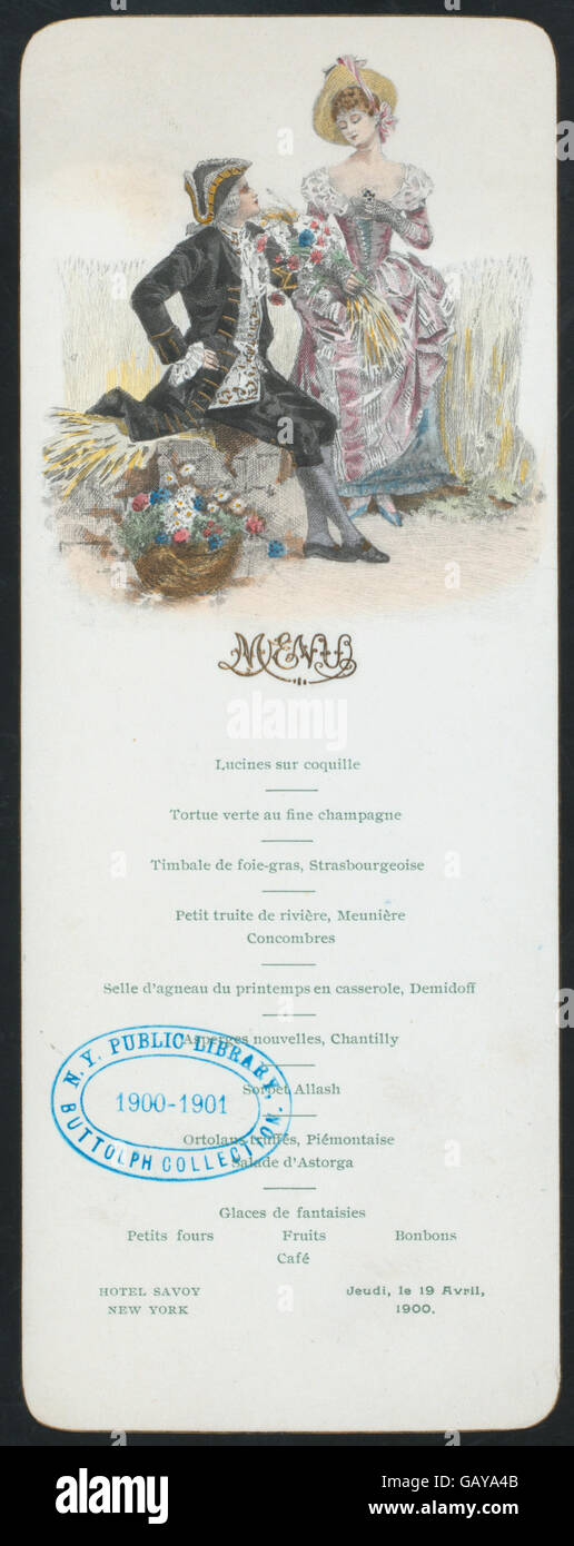 A vintage dinner menu from the Hotel Savoy in New York, NY, showcasing ...