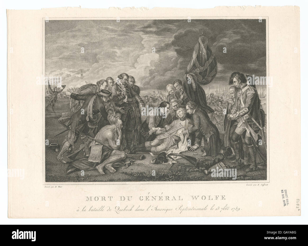 An artistic depiction of the death of General Wolfe during the Battle ...