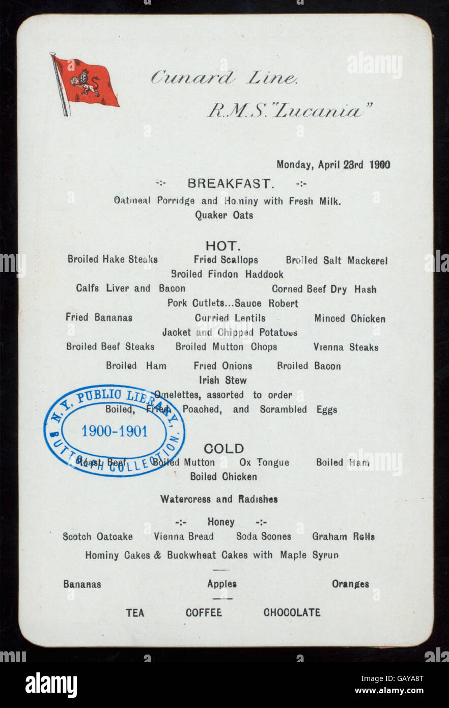 A breakfast event hosted by the Cunard Line aboard the RMS Lucania, a ...