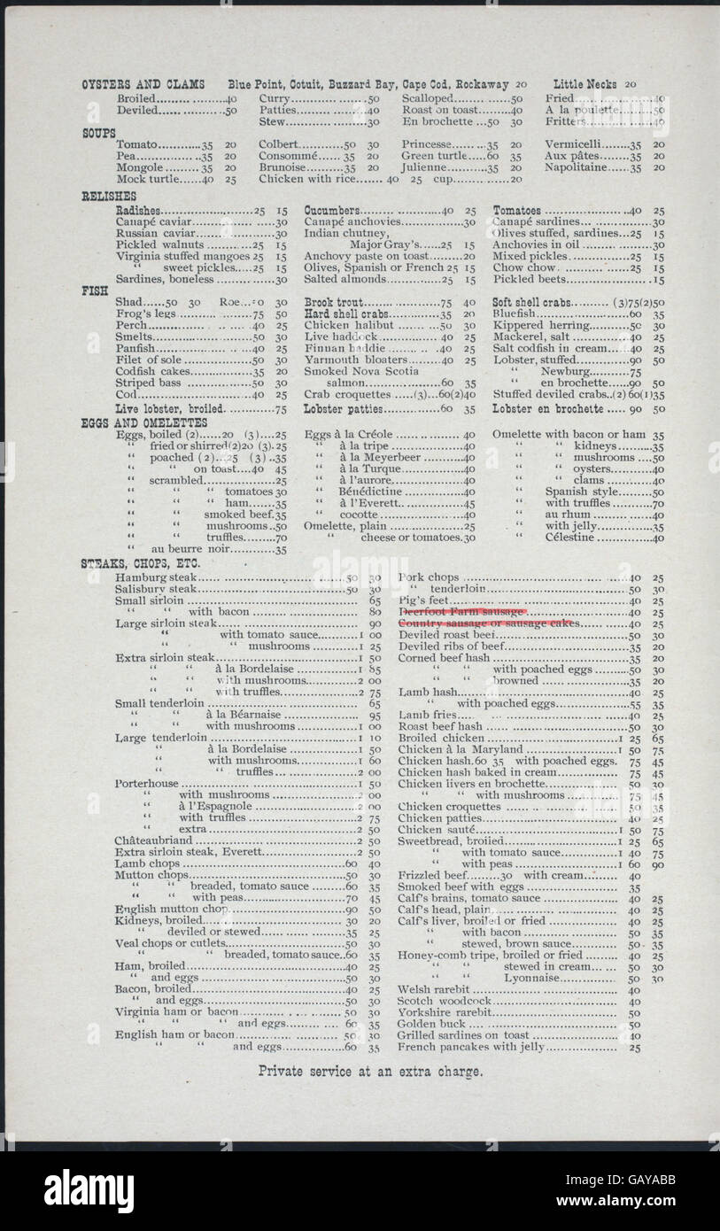 A bill of fare from the Everett House, a hotel located at Union Square ...