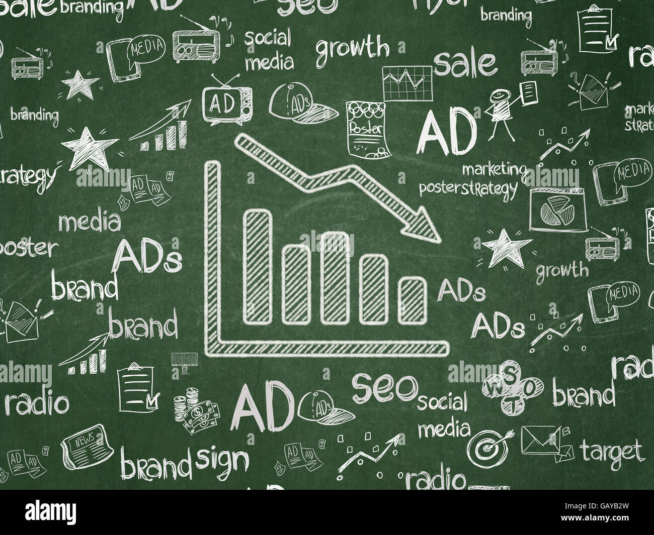 Advertising concept: Decline Graph on School board background Stock ...