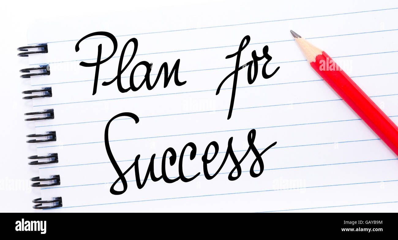 Plan For Success written on notebook page with red pencil on the right ...