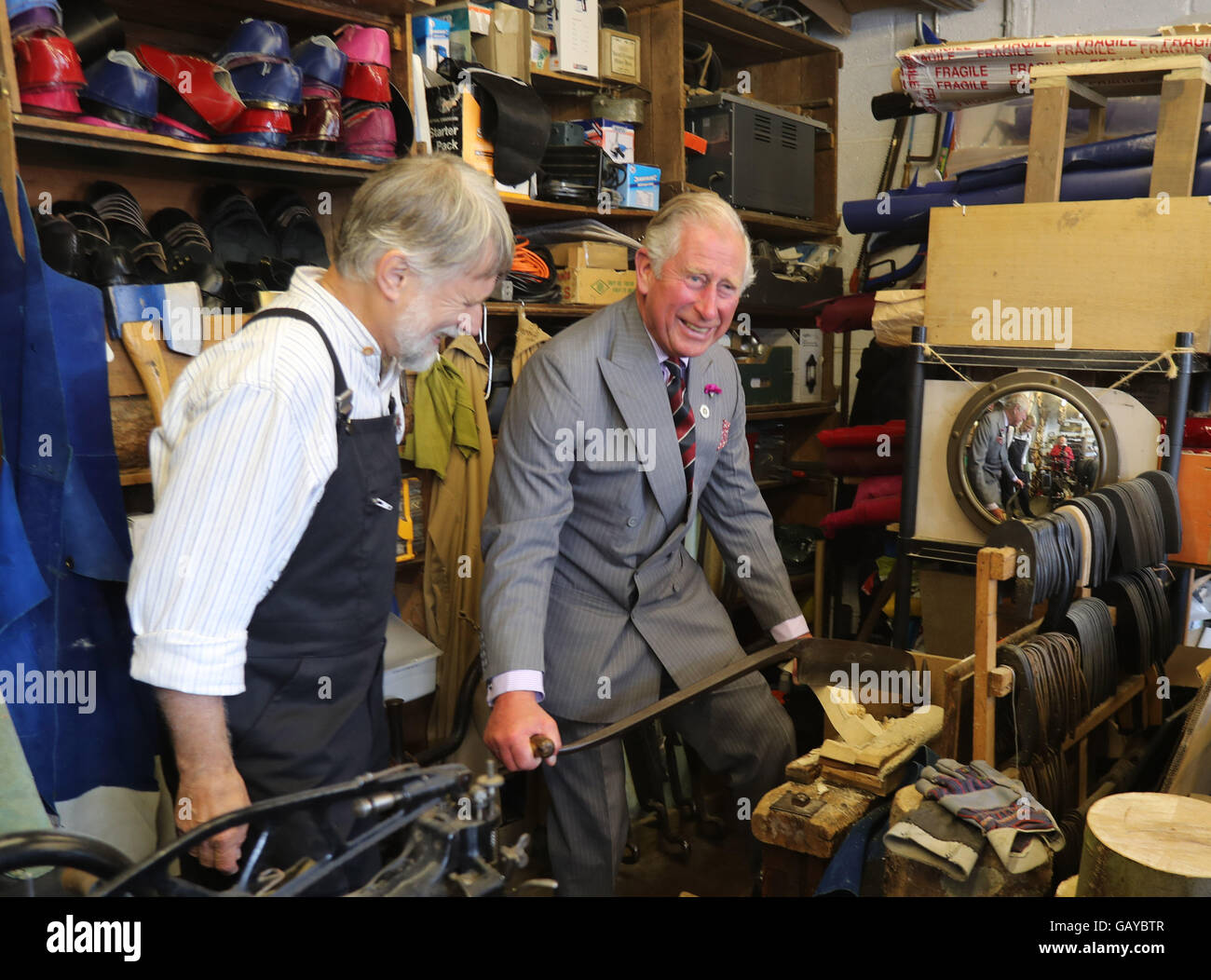 The Prince of Wales Trefor Owen's workshop, where he hand makes clogs ...
