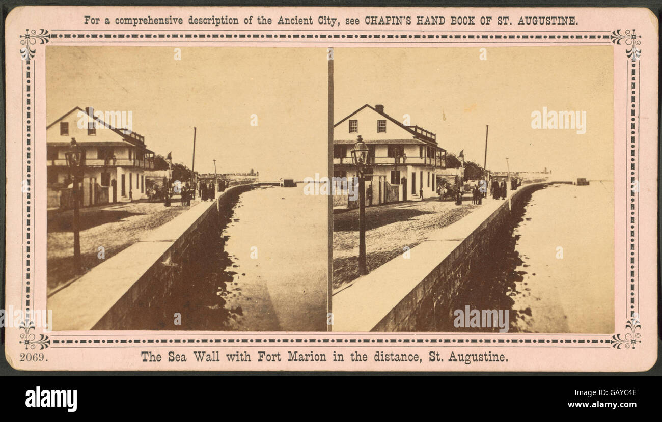 A view of the sea wall in St. Augustine, Florida, looking towards the ...