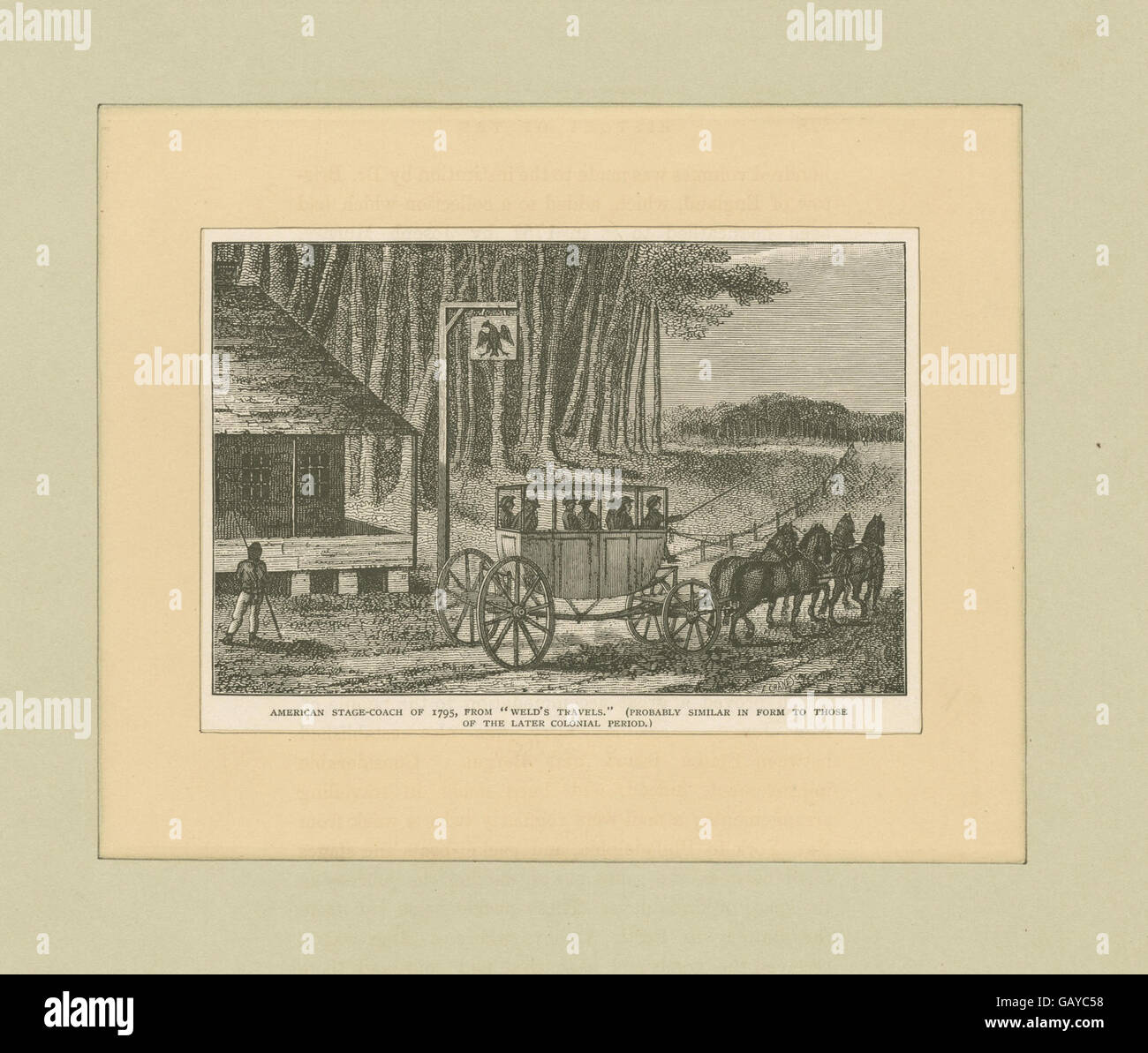 An illustration or description of the American stagecoach in 1795, a ...