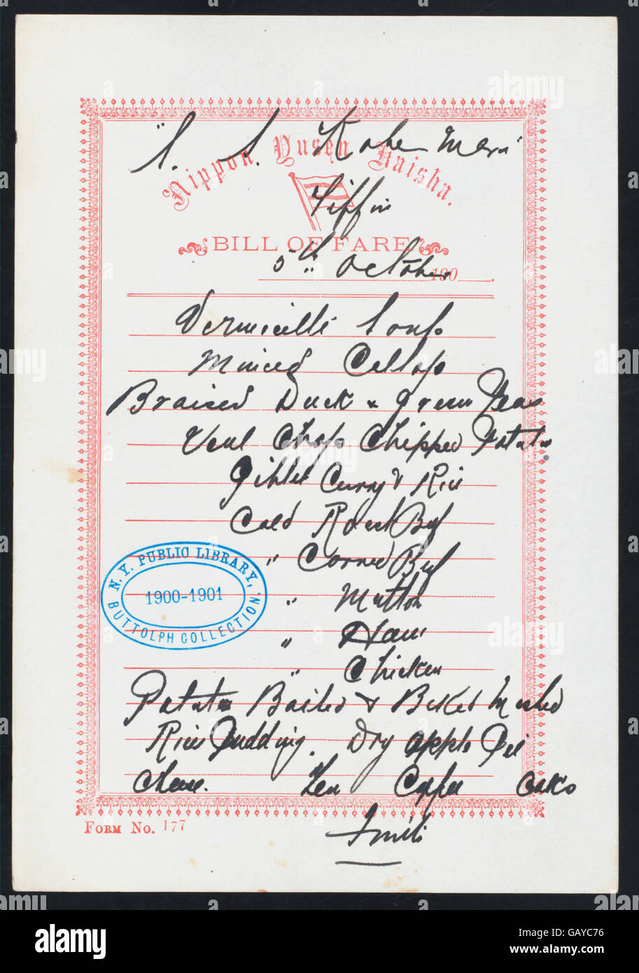 A meal event (Tiffin) held aboard the S.S. Kobe Maru, part of the ...