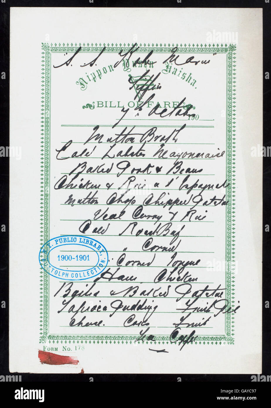 A traditional tiffin meal served aboard the SS Kobe Maru, a ship ...