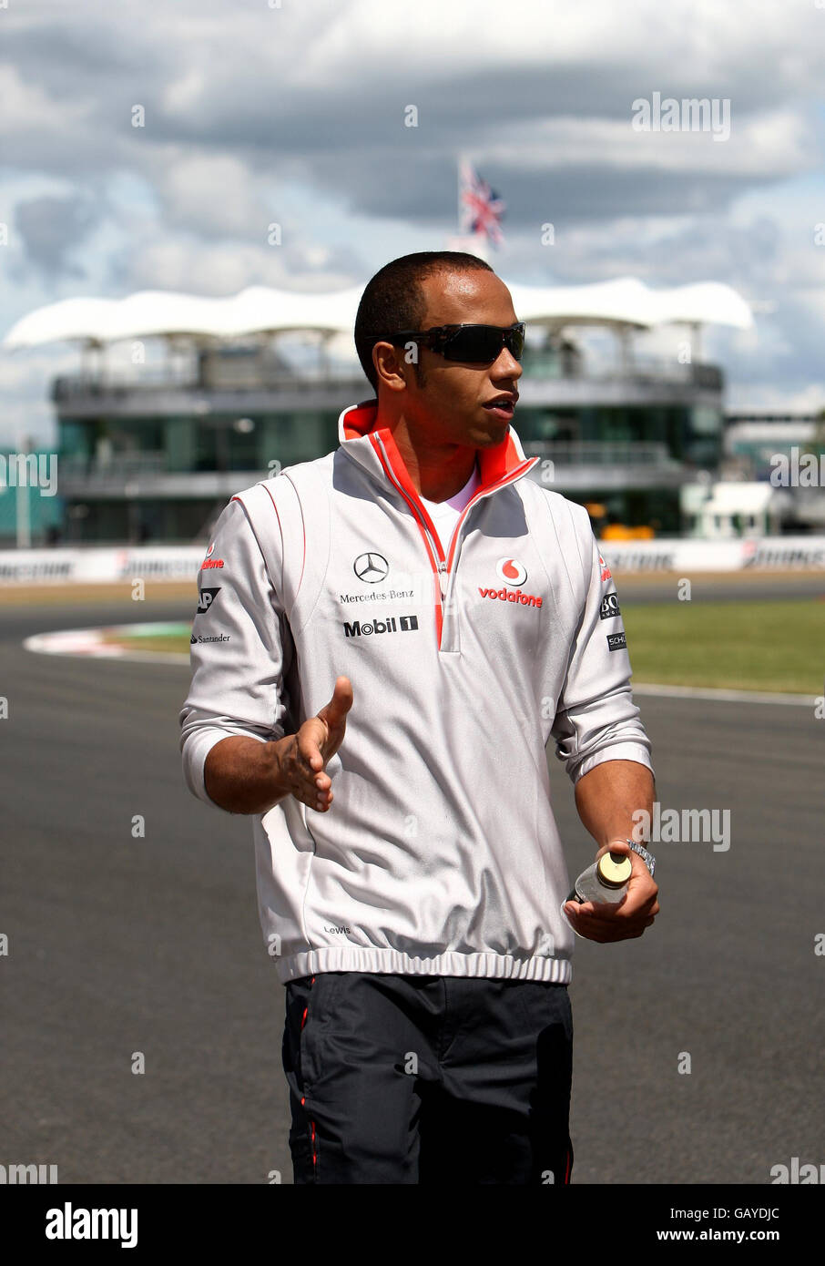 Vodafone mclaren driver lewis hamilton on track walk silverstone hi-res ...
