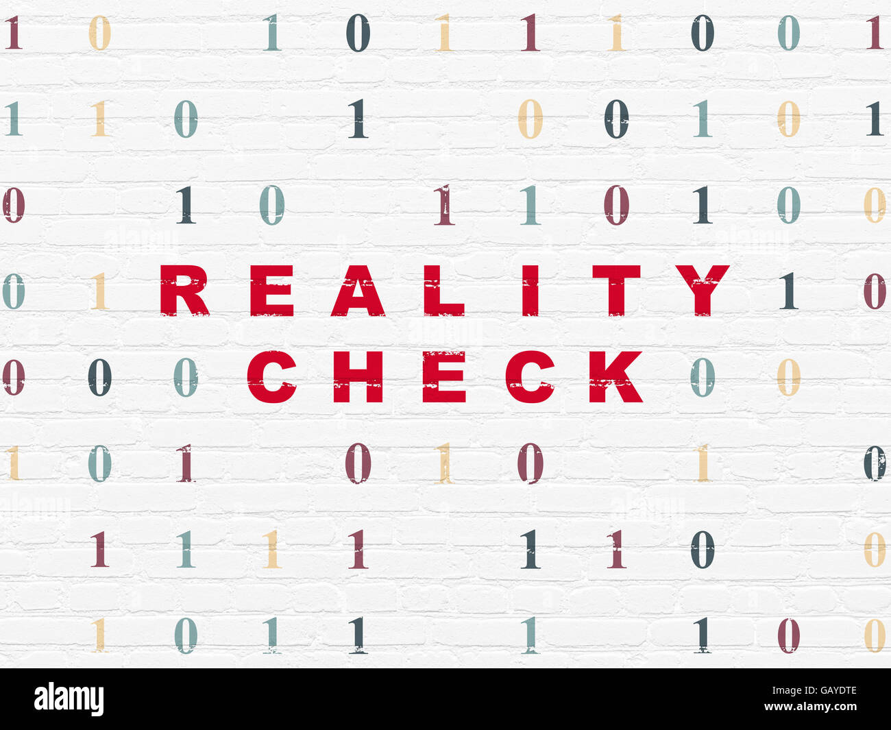 Finance concept: Reality Check on wall background Stock Photo - Alamy