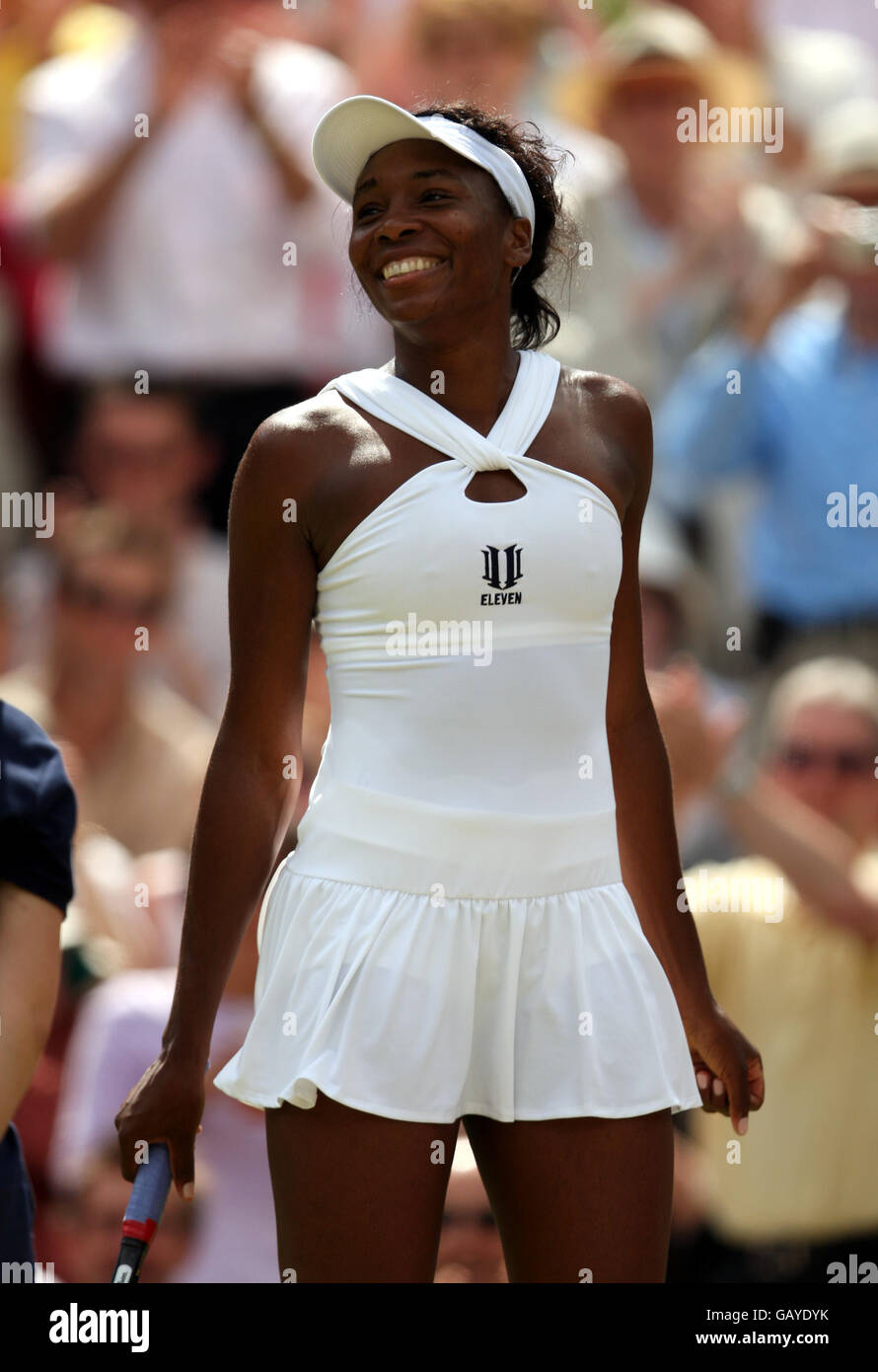 Venus Williams celebrates victory against Elena Dementieva Stock Photo ...