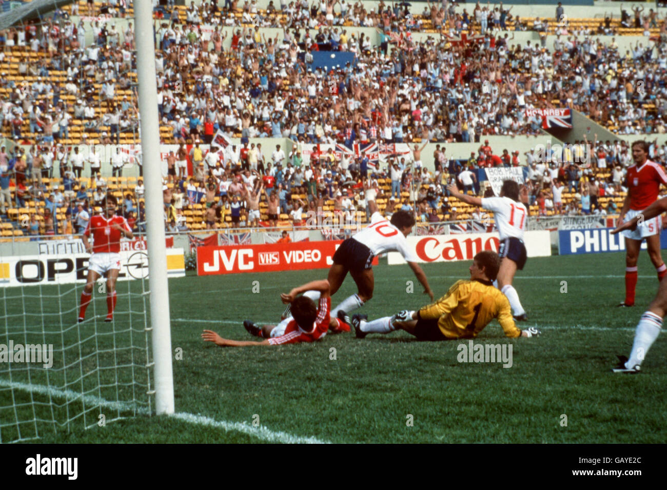 England's Gary Lineker turns to celebrate after scoring the first goal ...