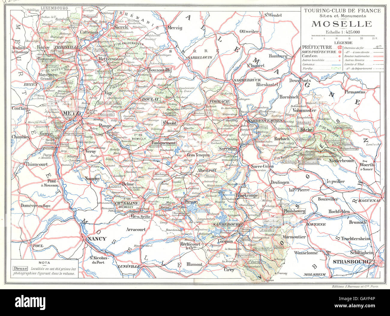 MOSELLE: Département. sites et Monuments Moselle, 1937 vintage map ...