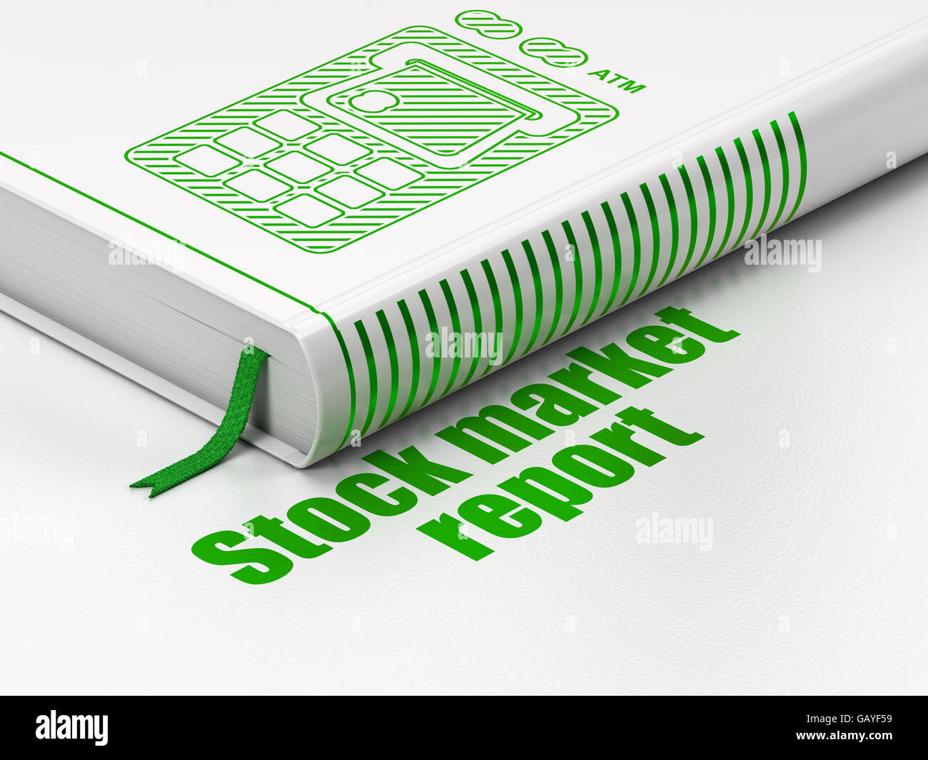 Money concept: book ATM Machine, Stock Market Report on white ...