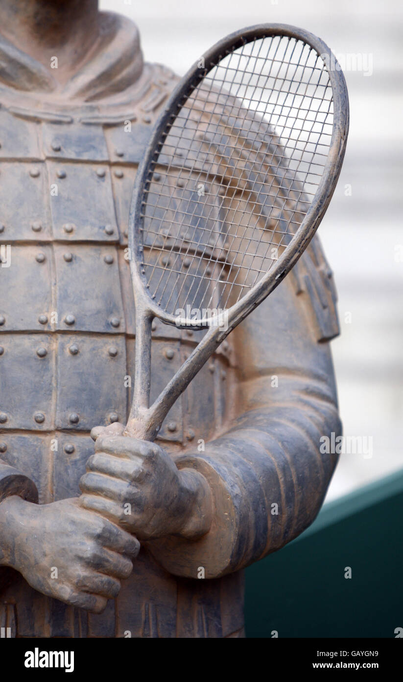 A view of the racquet on a statue on the new Court 2 during the ...