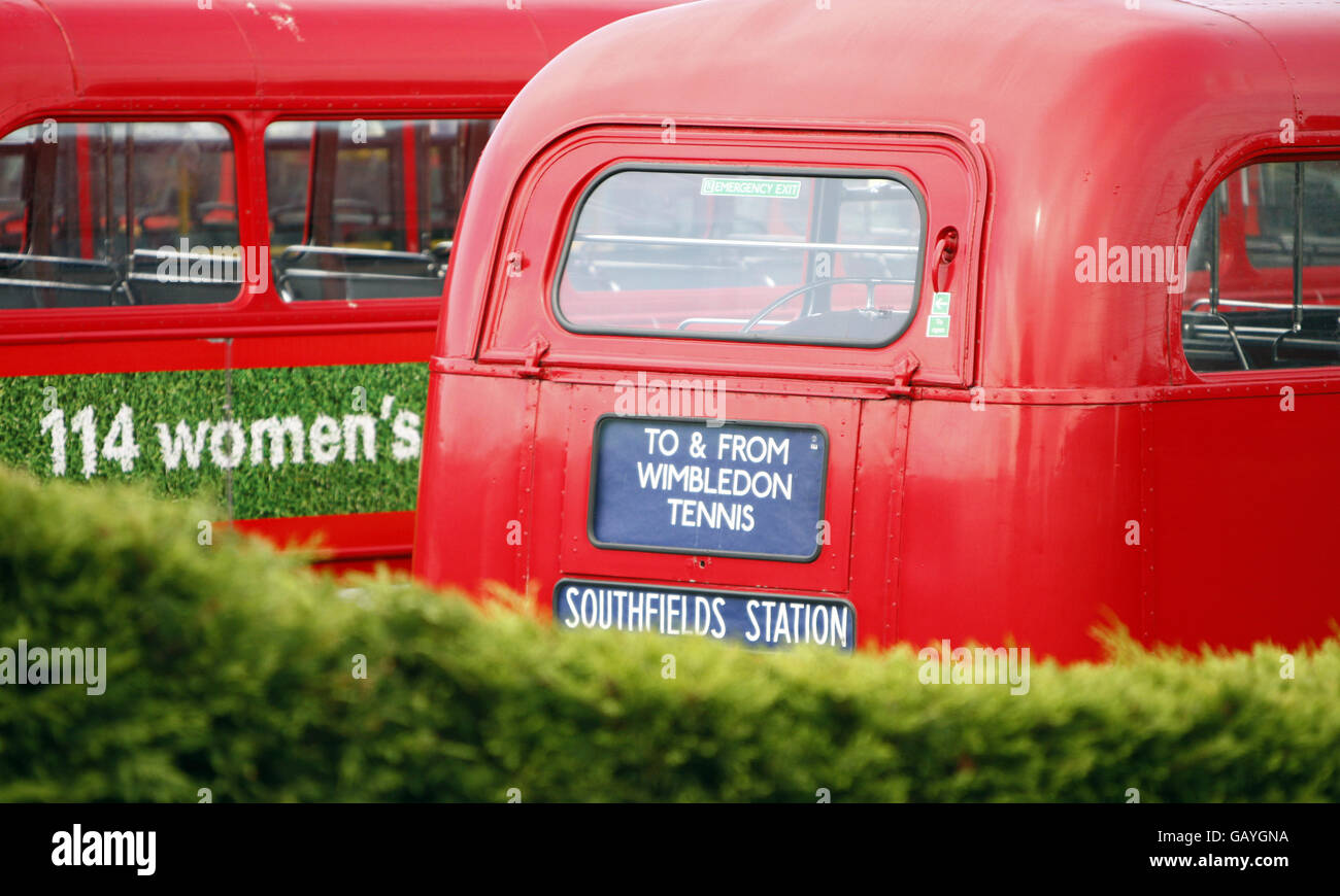 A bus waits outside during the Wimbledon Championships 2008 at the All ...
