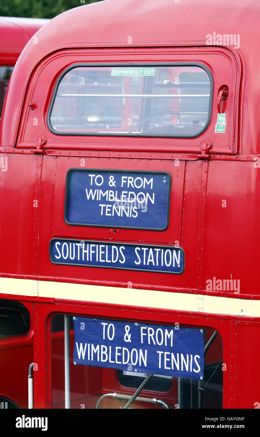 A bus waits outside during the Wimbledon Championships 2008 at the All ...